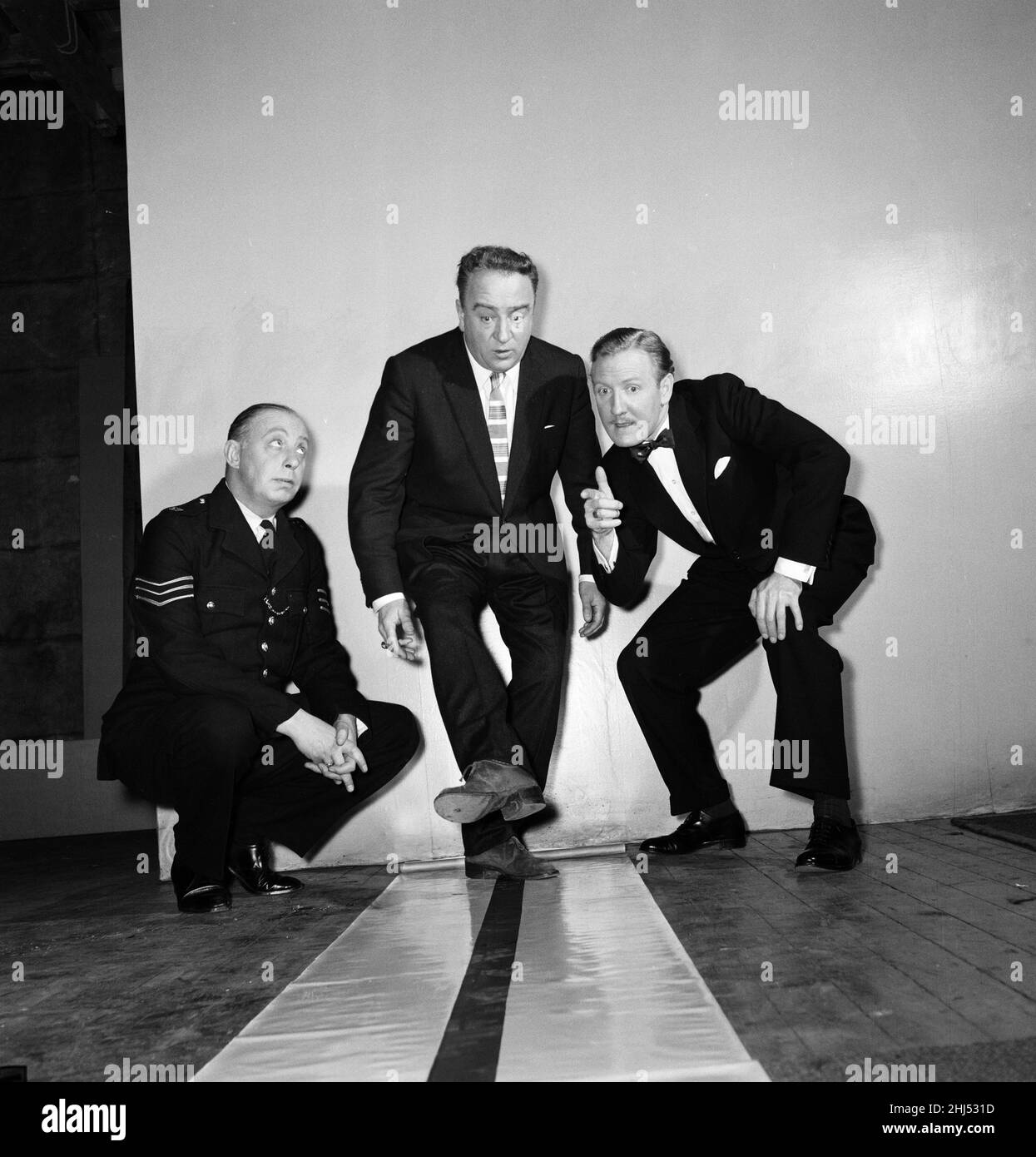 Bill Fraser, Reginald Beckwith and Leslie Phillips on the set of ...