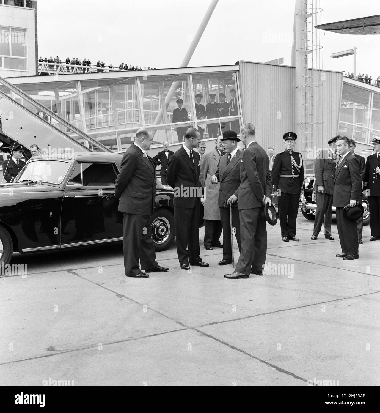 King Olav V of Norway arrived on SAS aircraft at London Airport on a ...