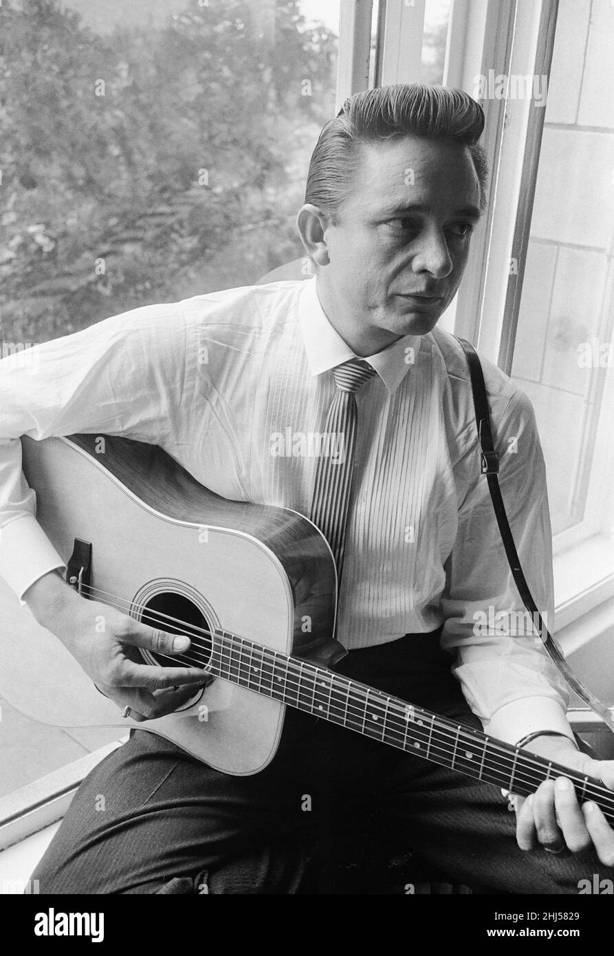 American country singer and musician Johnny Cash poses for ...