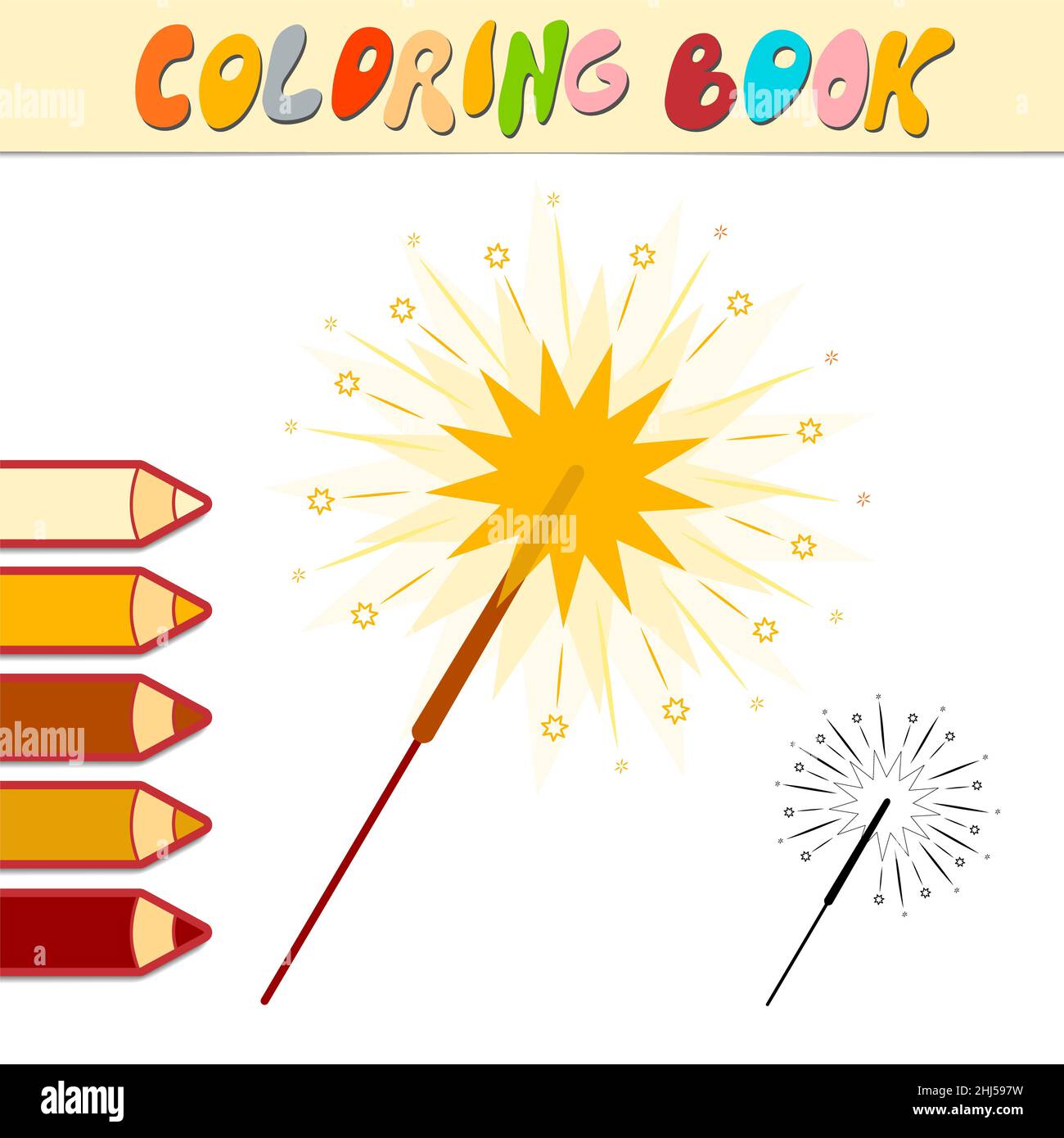Coloring book or page for kids. Christmas sparkler black and white ...
