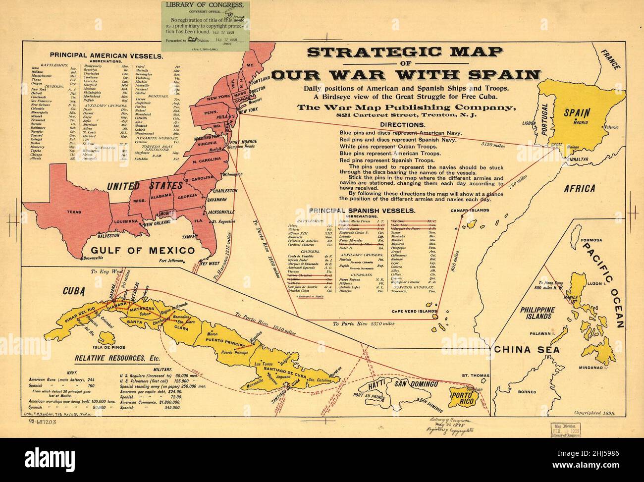 Strategic map of our war with Spain Stock Photo - Alamy