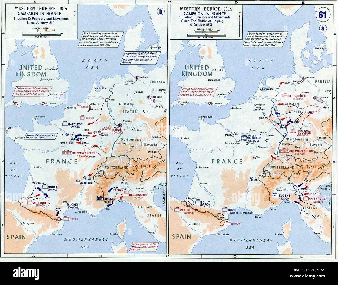 Strategic Situation of Western Europe 1814 Stock Photo - Alamy