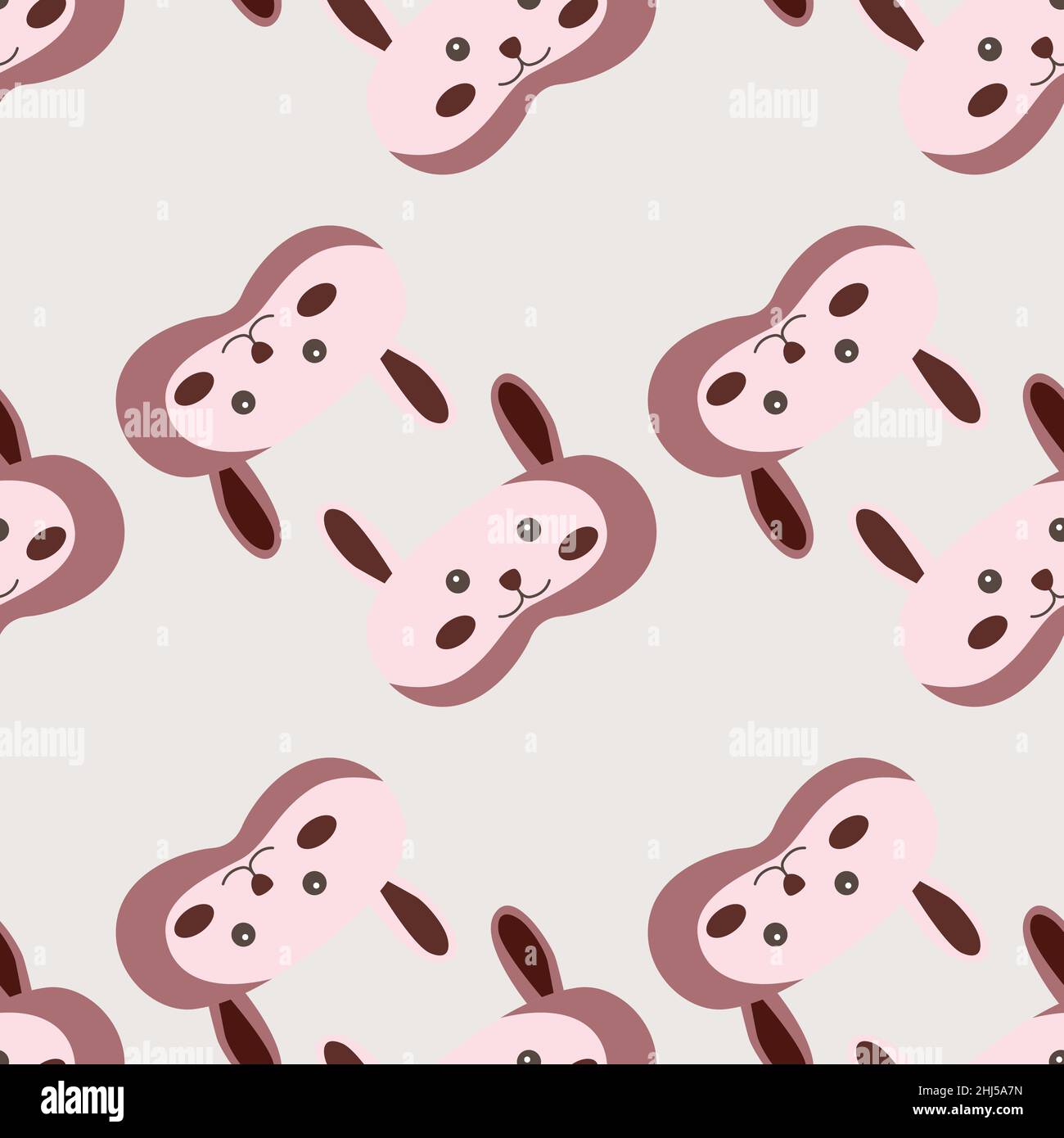 Rabbit brown color geometric seamless pattern on light pink background ...