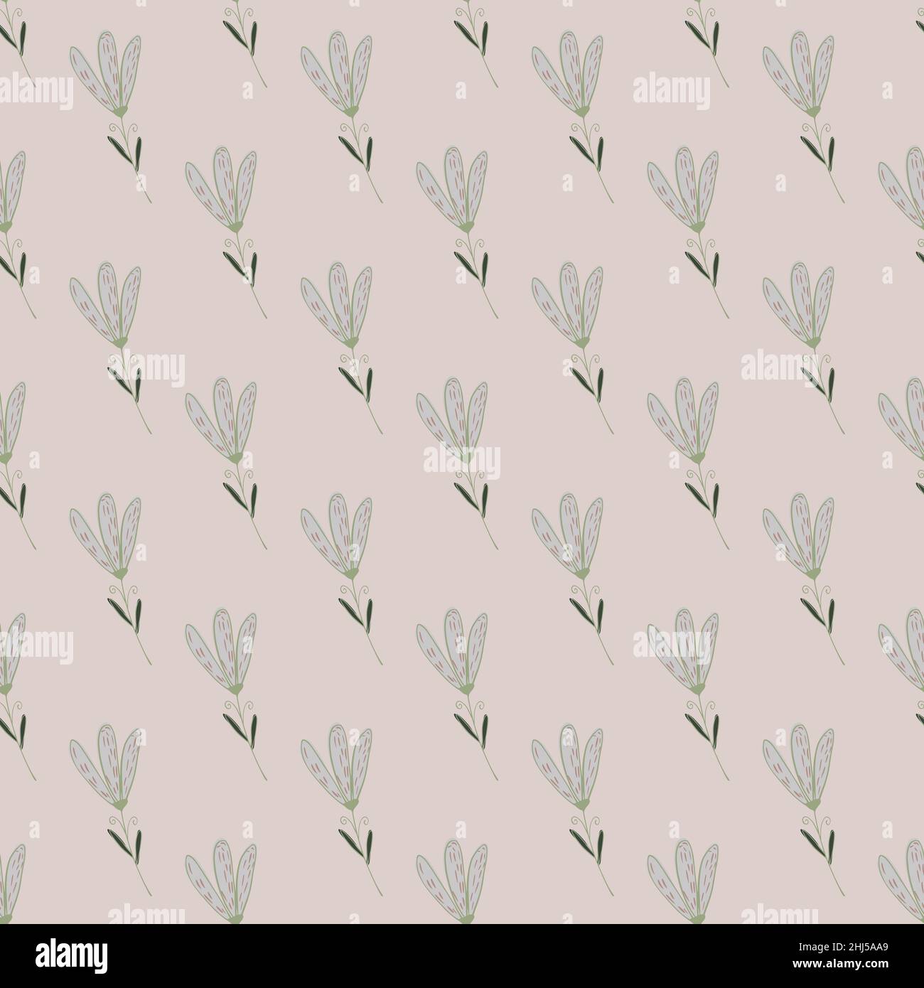 Pale seamless bloom pattern with simple flowers contoures shapes. Light ...
