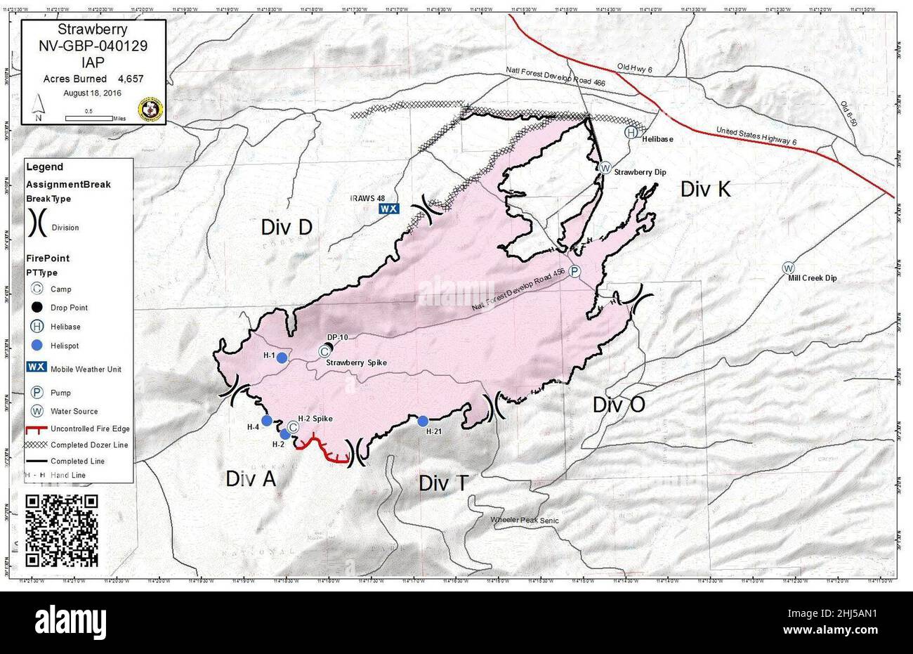 Strawberry Fire Perimeter Map August 18, 2016 Stock Photo - Alamy
