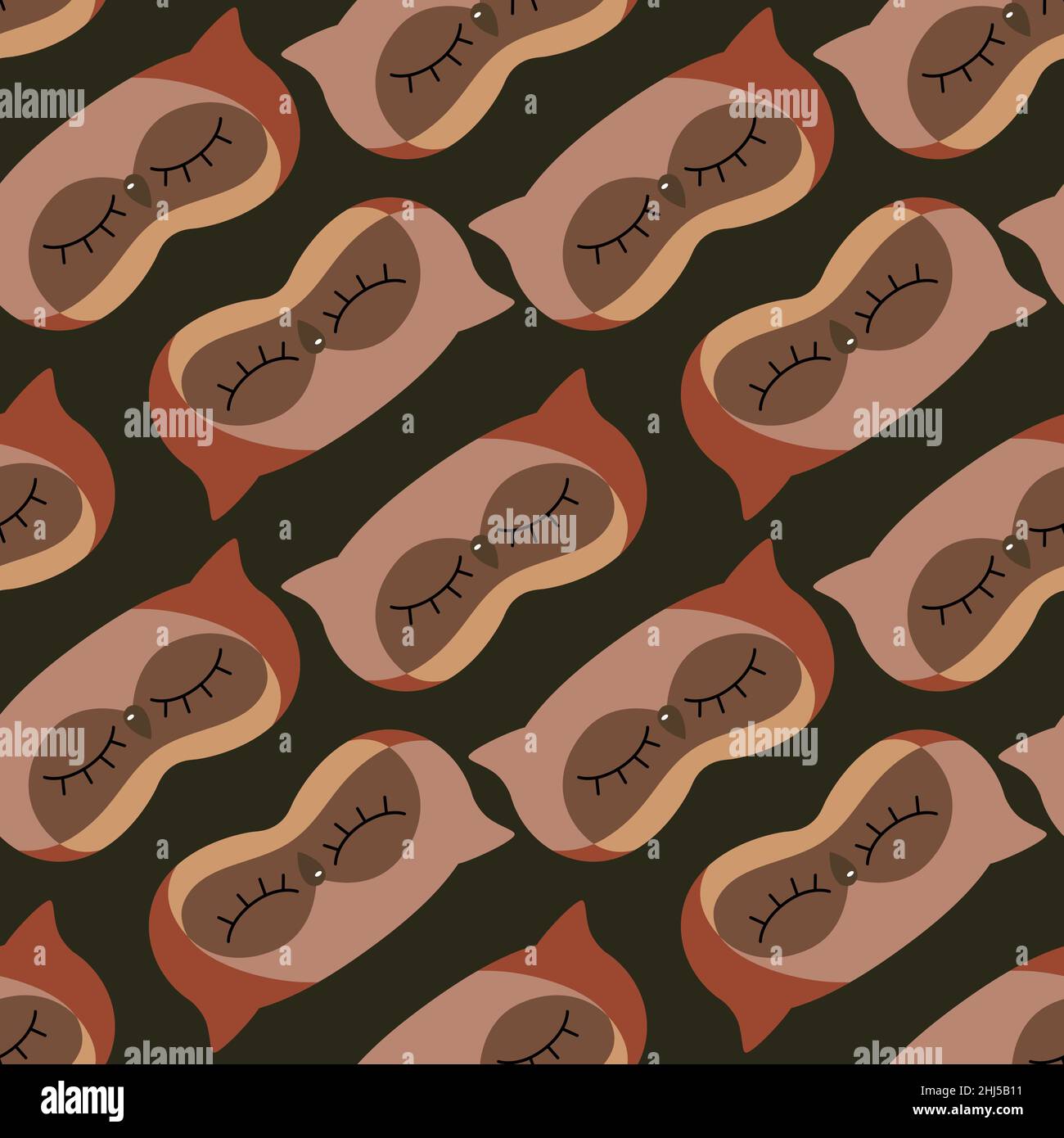 Owl brown color geometric seamless pattern on black background ...