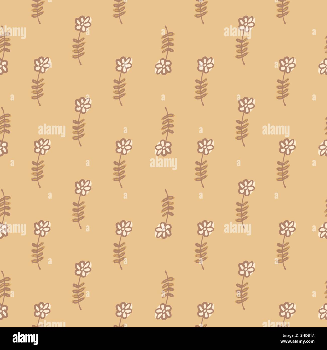 Abstract little flowers seamless doodle pattern. Beige background ...