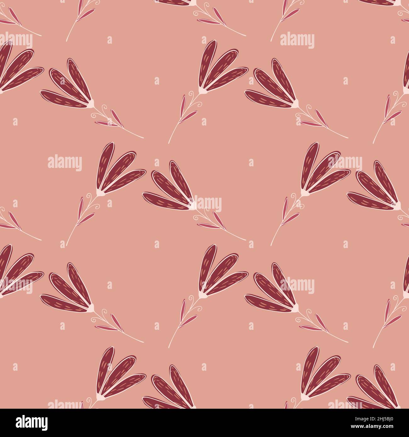 Flowers botanic ornament seamless pattern. Pink background. Nature ...
