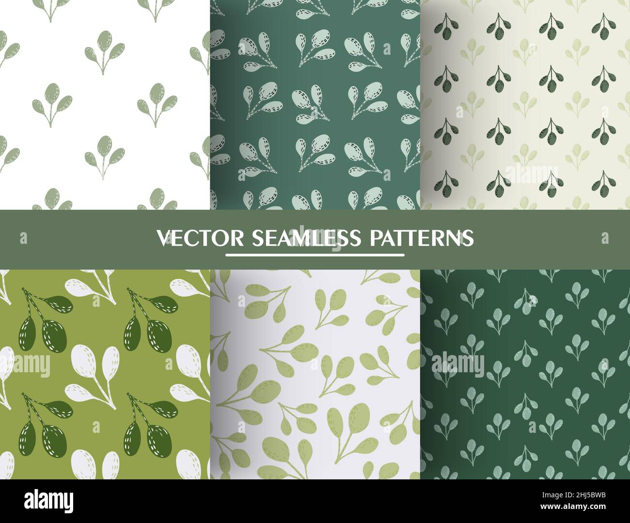 Set of seamless isolated doodle pattern with simple branch silhouettes ...