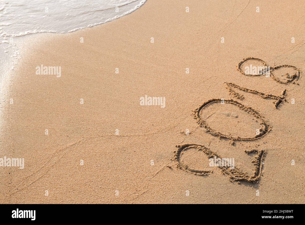 2018 message written in the sand at the beach background Stock Photo ...