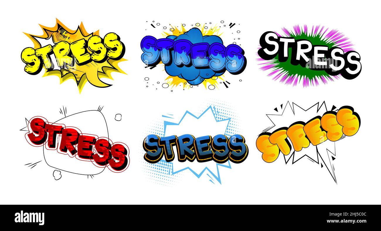 Stress. Comic book word text on abstract comics background. Retro pop ...