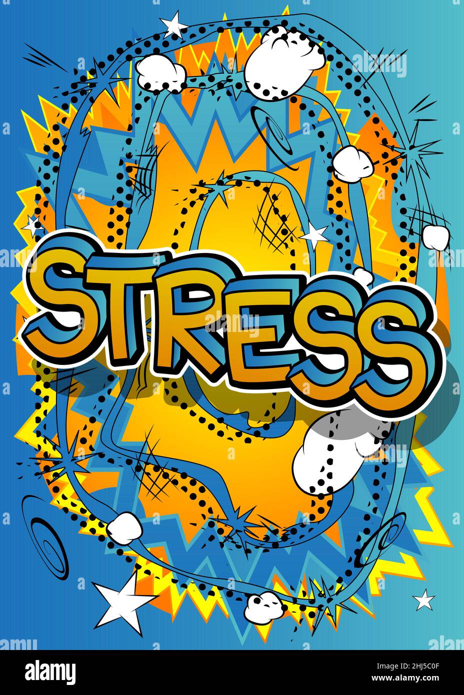 Stress. Comic book word text on abstract comics background. Retro pop ...