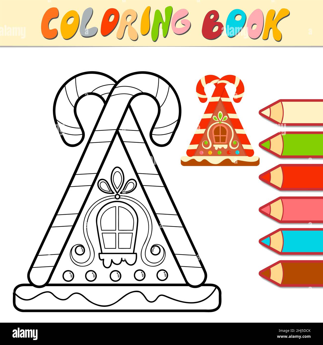 Coloring book or Coloring page for kids. Christmas Gingerbread house ...