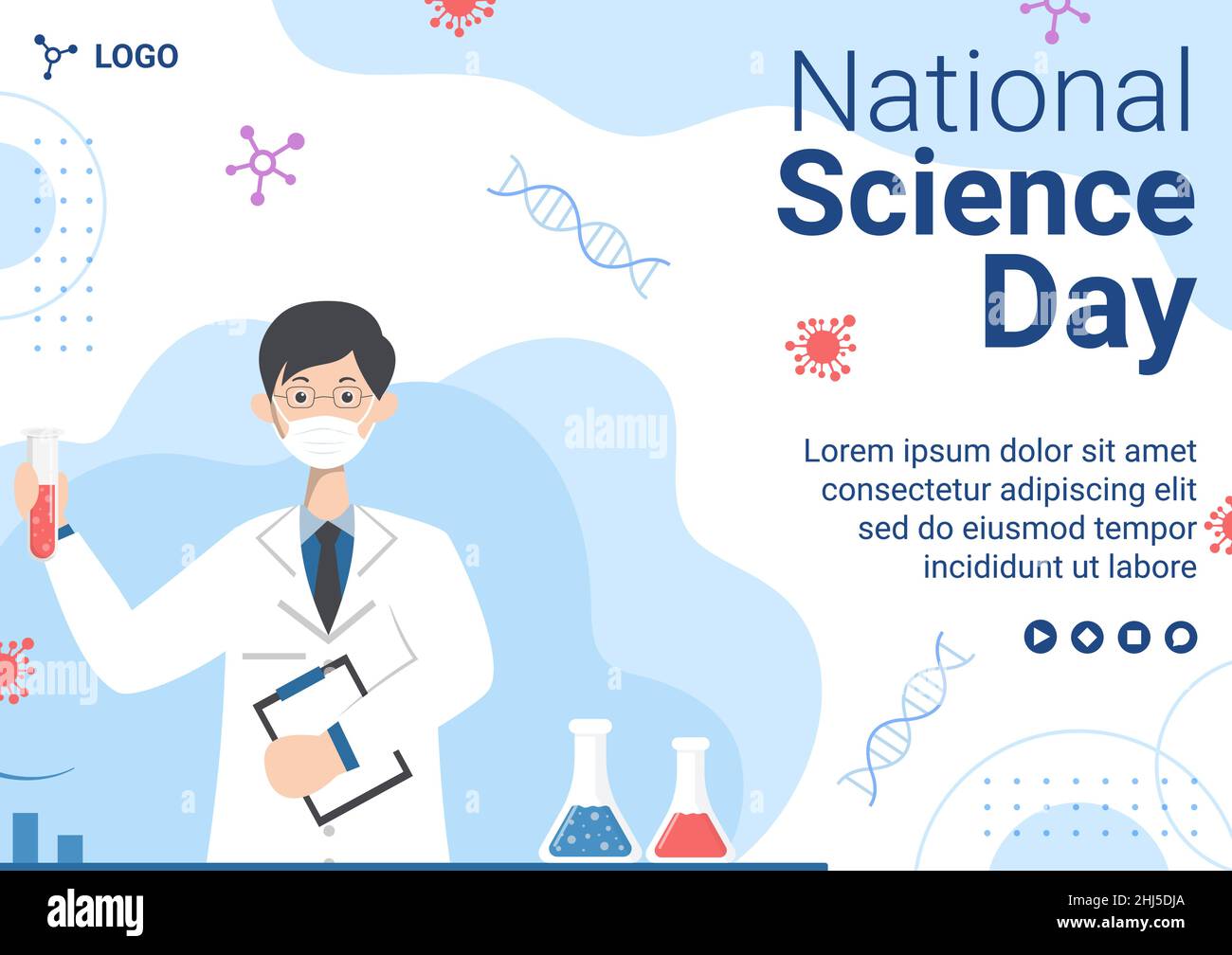 National Science Day Brochure Template Flat Design Illustration ...