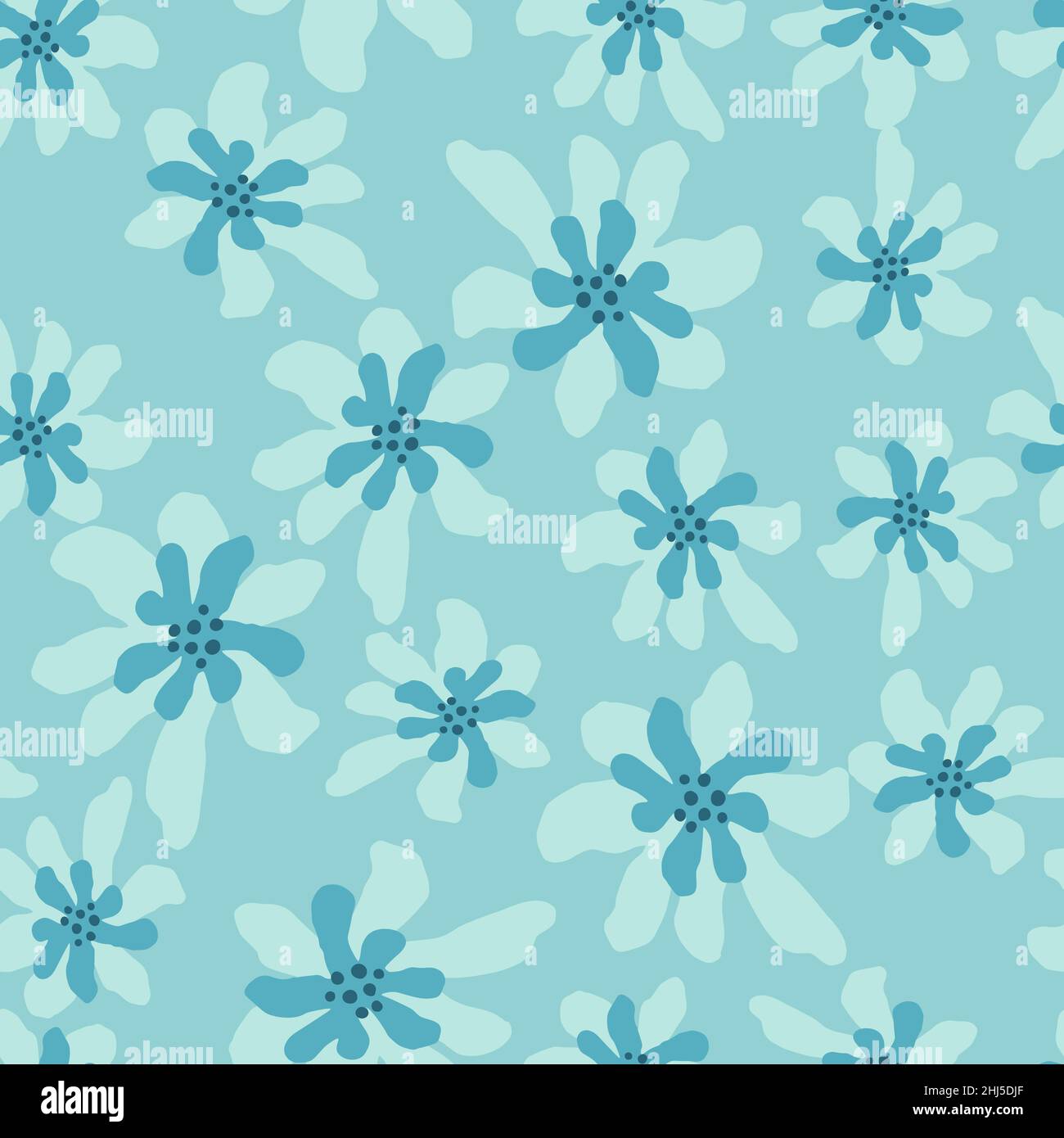 Random seamless pattern with blue colored flower silhouettes in simple ...