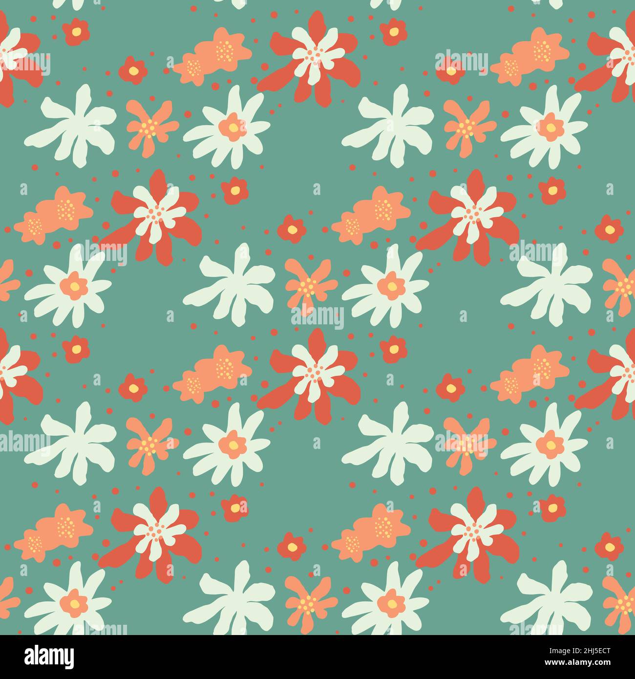 Pastel palette seamless pattern with white, red and orange flowers ...