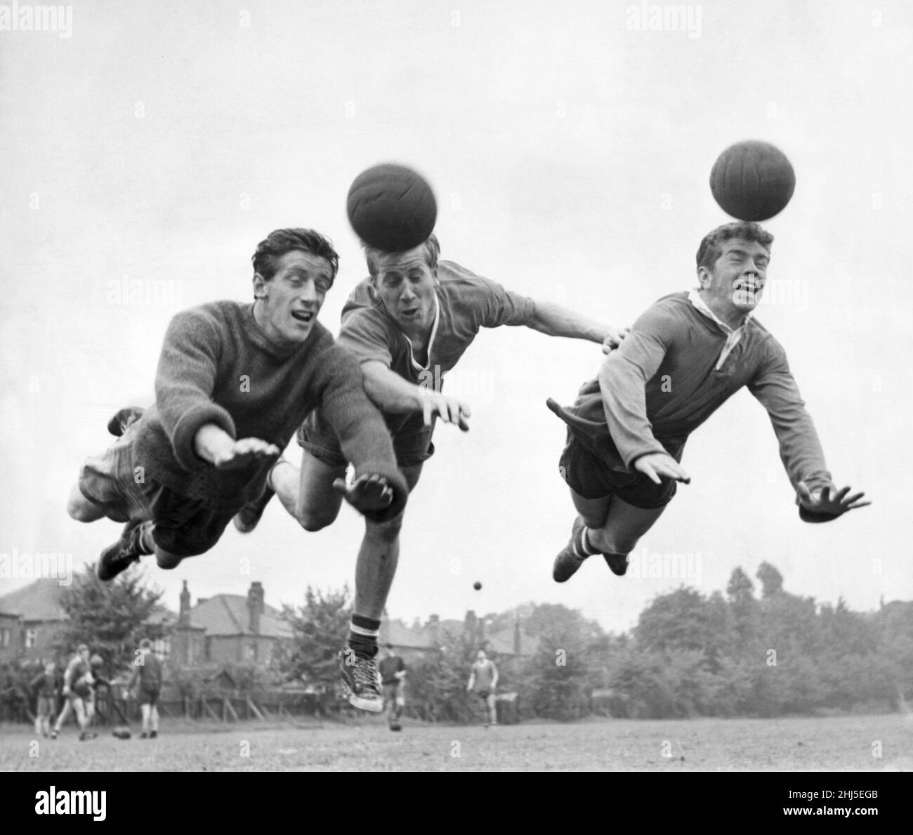 left to right - Dennis Viollet, Bobby Charlton and Johnny Giles ...