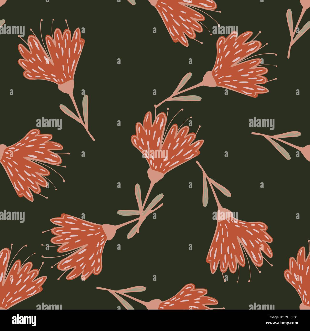 Seamless random pattern with contoured pink flowers shapes. Dark ...