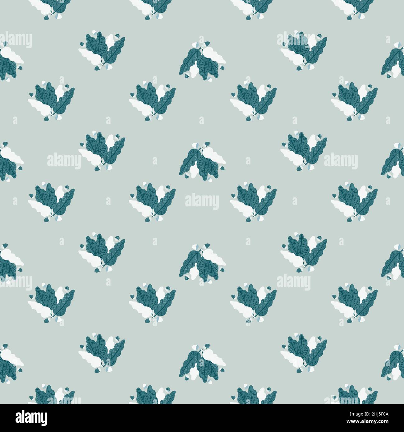 Abstract botanic seamless pattern with blue bright leaf ornament. Pastel background. Graphic ...