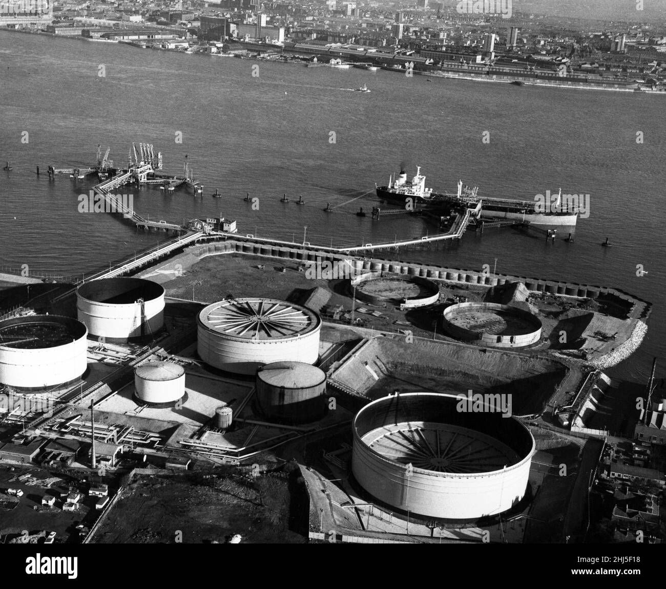 Tranmere Oil Terminal, showing the tanks under construction. circa 1960 ...