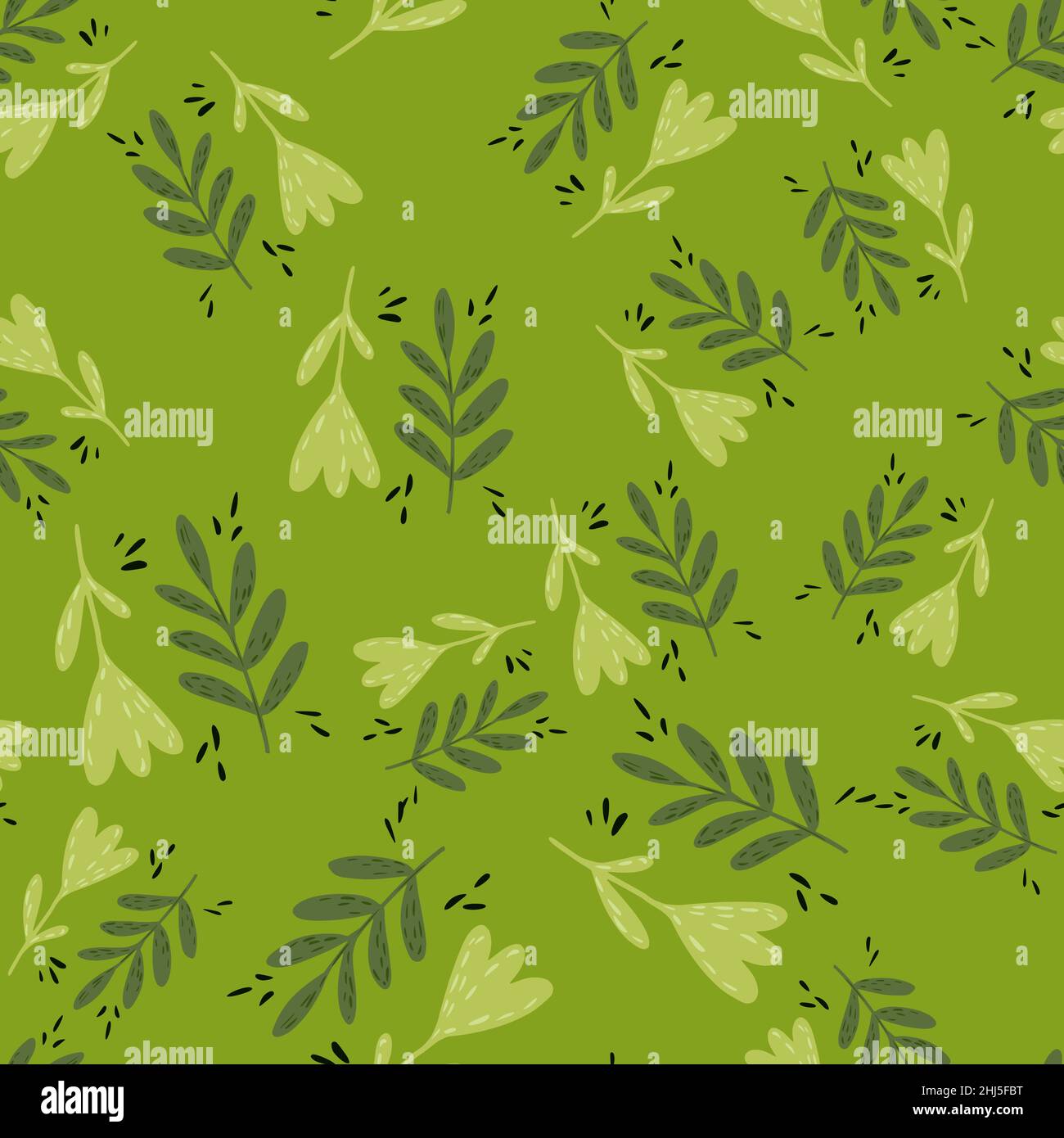 Random seamless botanic pattern with leaves branches and flower ...