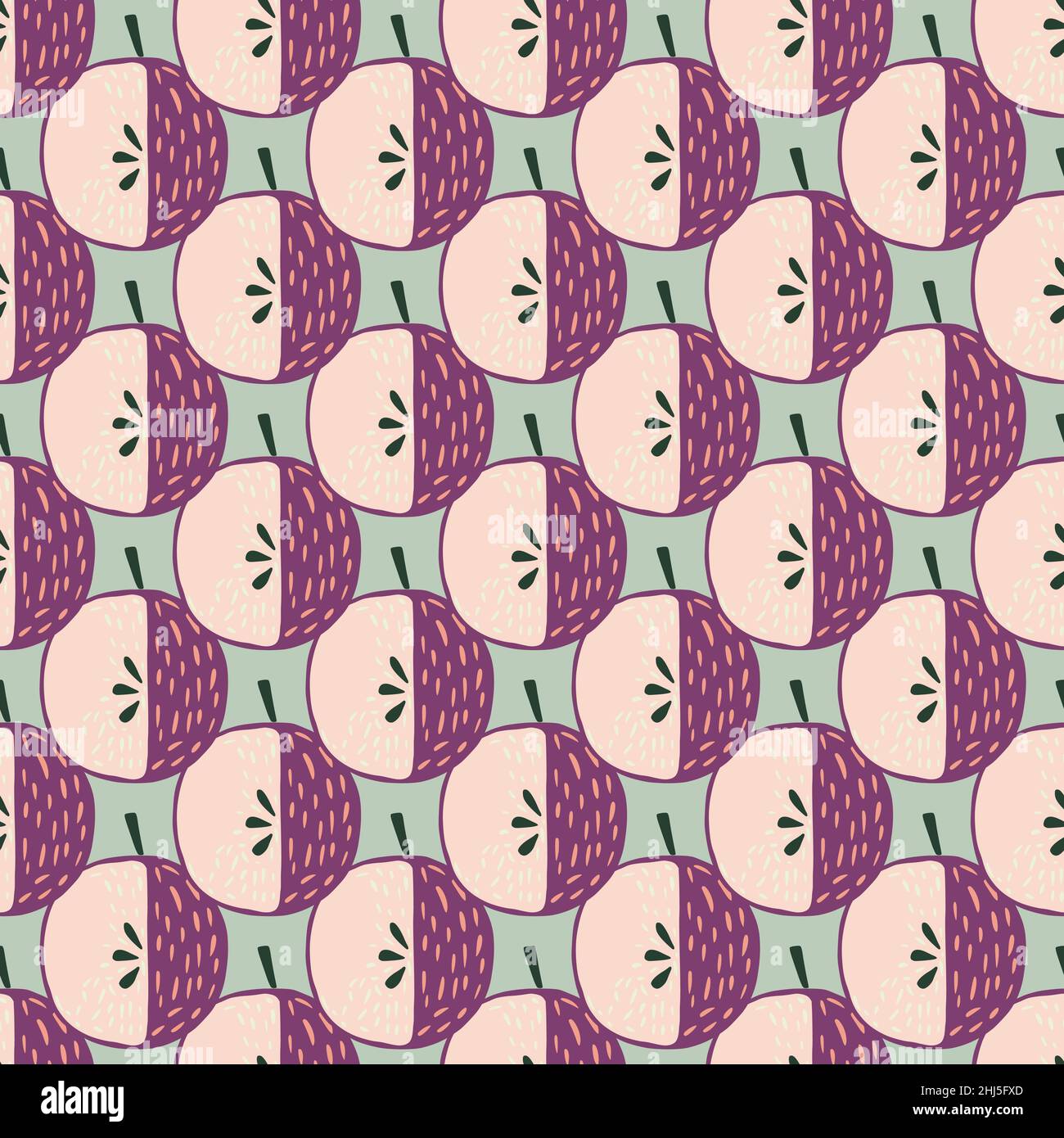 Purple doodle apples seamless pattern in hand drawn style. Grey ...