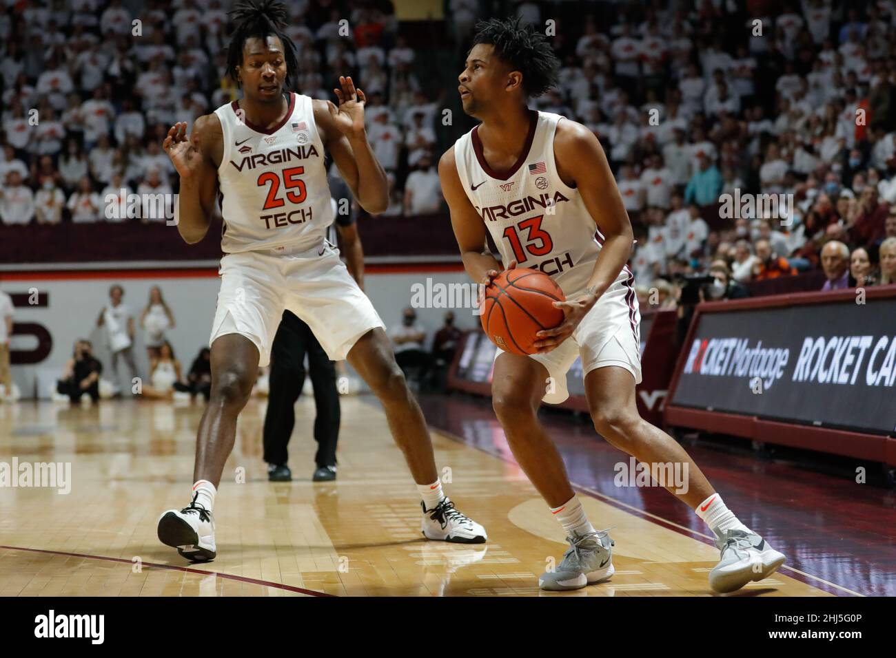 Blacksburg, Virginia, USA. 26th Jan, 2022. Virginia Tech Hokies guard Darius Maddox (13) shoots ...