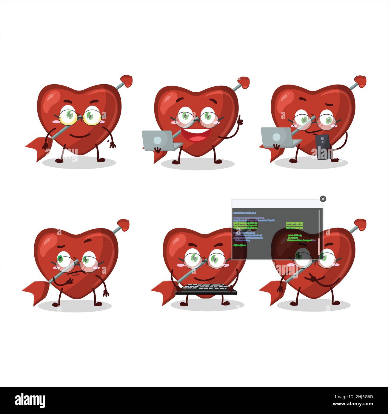 Cupid love arrow Programmer cute cartoon character with. Vector ...