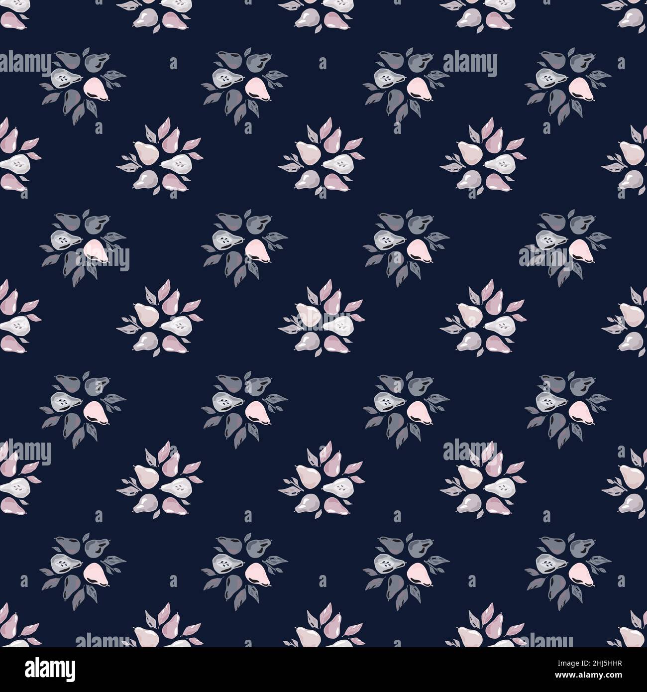 Dark seamless pattern with blue pale organic pears silhouettes. Dark ...