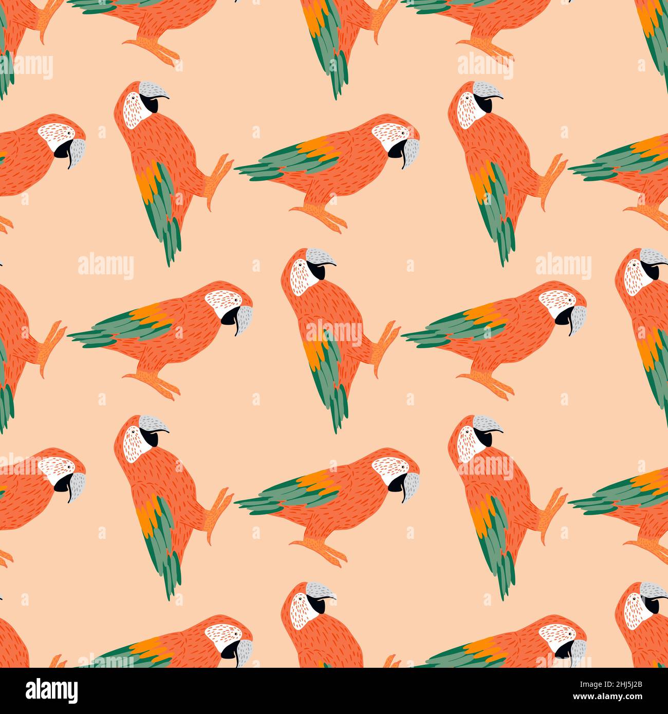 Seamless animal tropic pattern with orange and green colored ara parrot ...