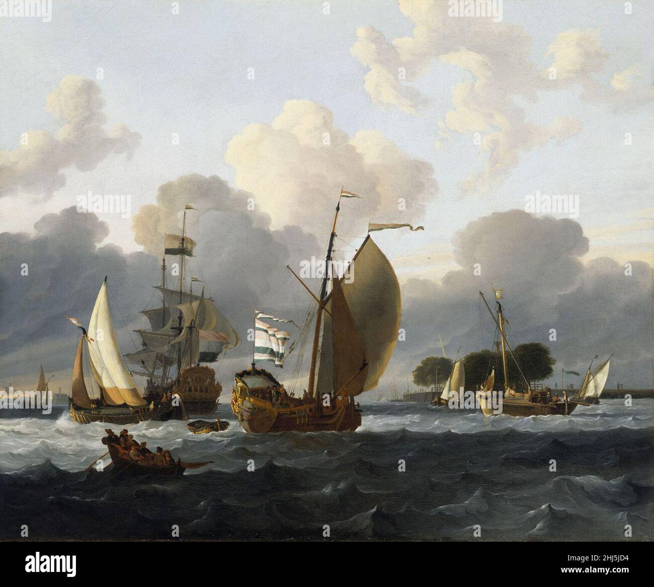 Studio of Ludolf Bakhuizen - A Dutch Yacht Before the Wind in a Harbour ...