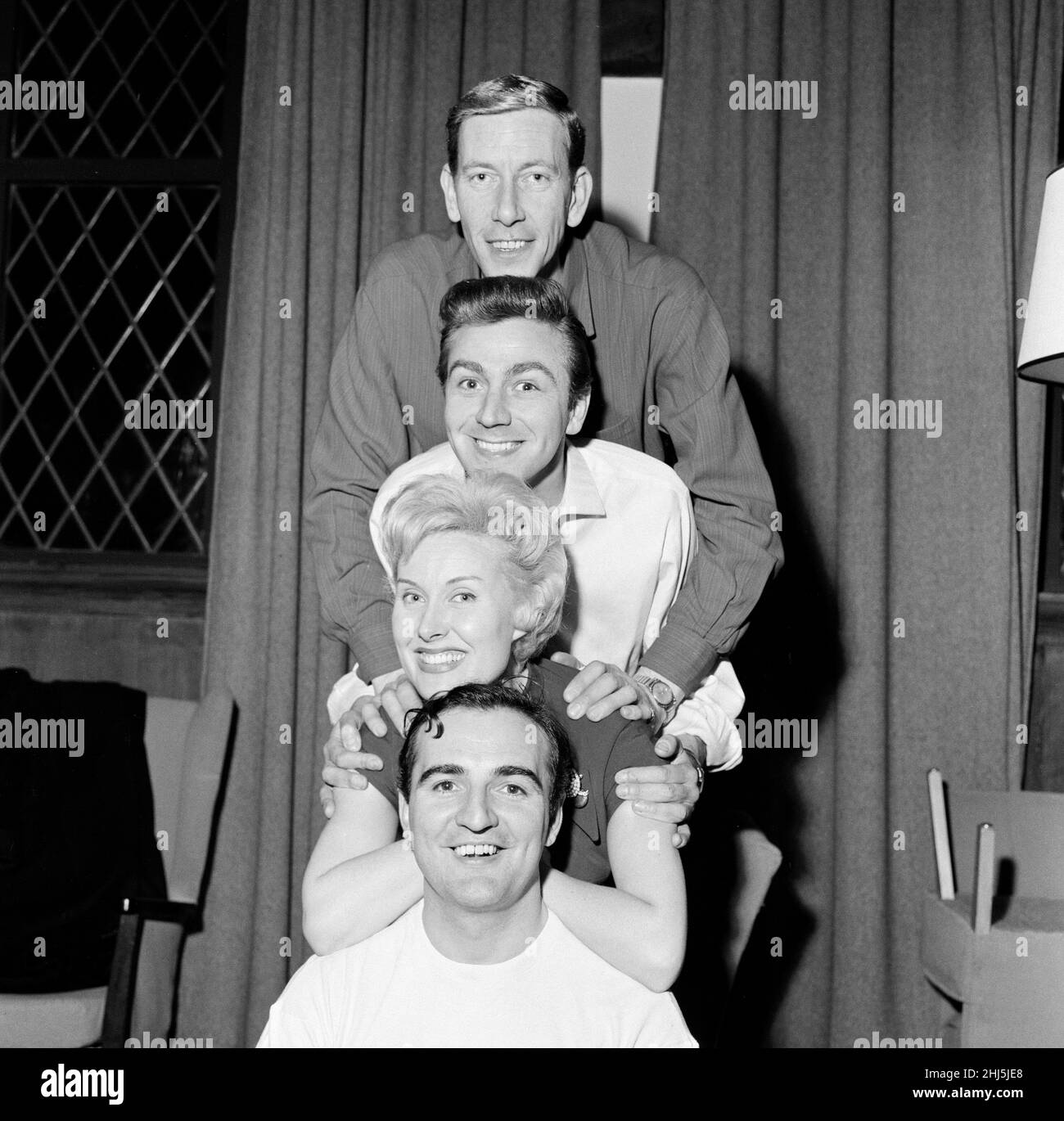Ron Parry, Des O'Connor and Billy Dainty are pictured with singer Jill ...