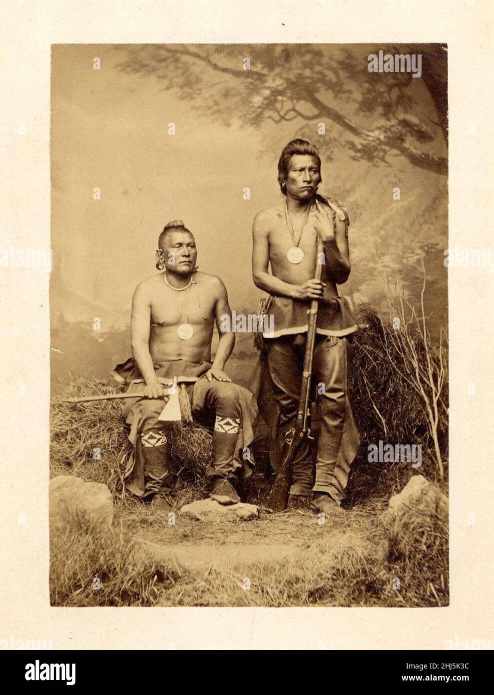 Studio portrait of two Pawnee chiefs by John H Fitzgibbon Stock Photo ...