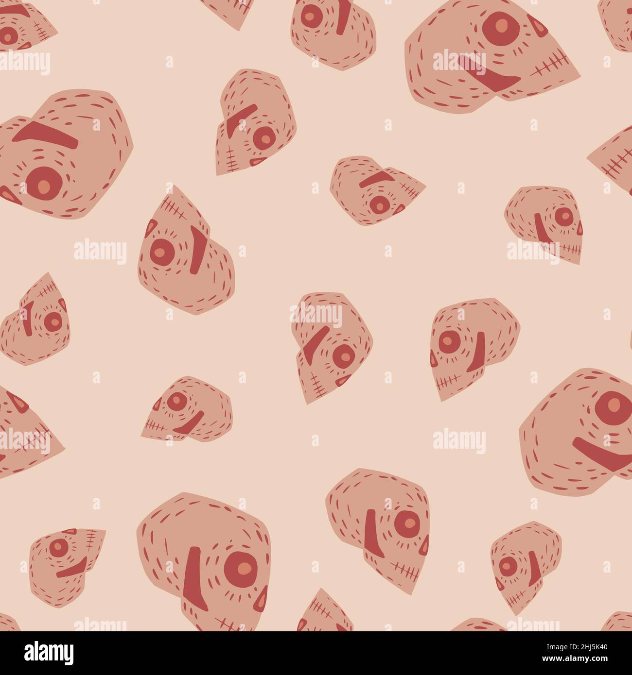 Random abstract seamless pattern with doodle skull silhouettes. Pink ...