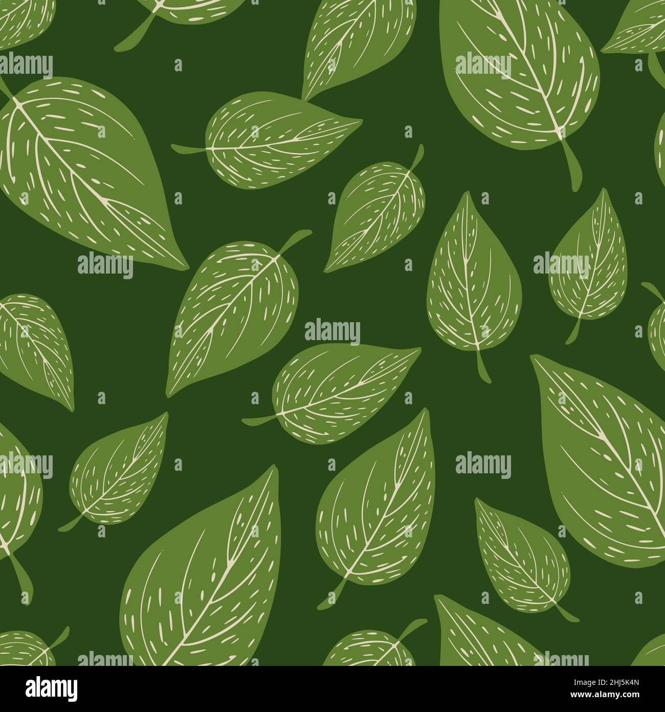 Spring nature seamless pattern with random green leaf silhouettes ...