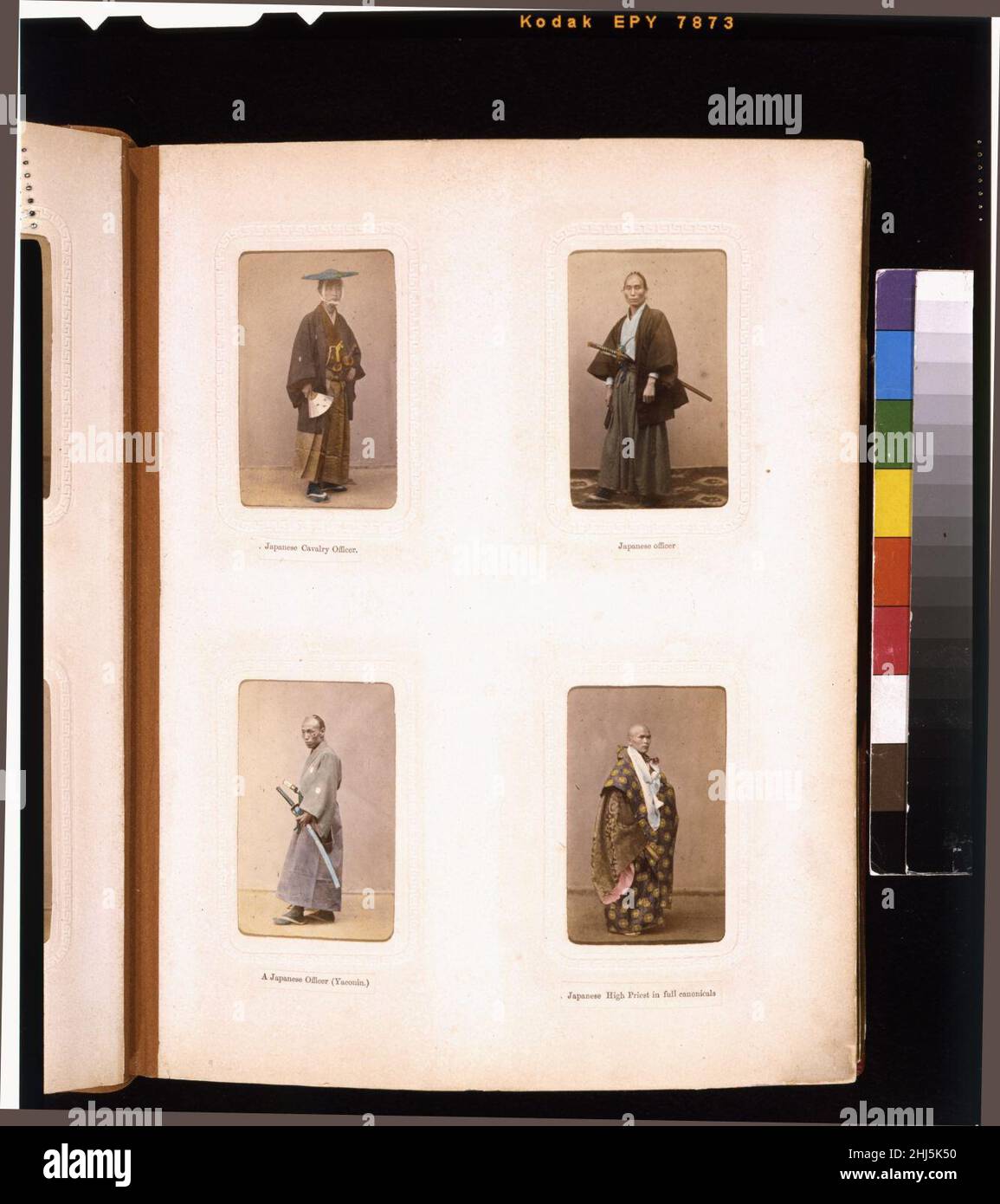 Studio portraits of Japanese officers (yaconin) and a high priest ...