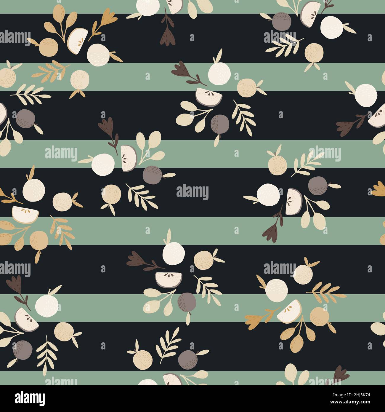 Organic random seamless pattern with doodle apple and leaves elements ...