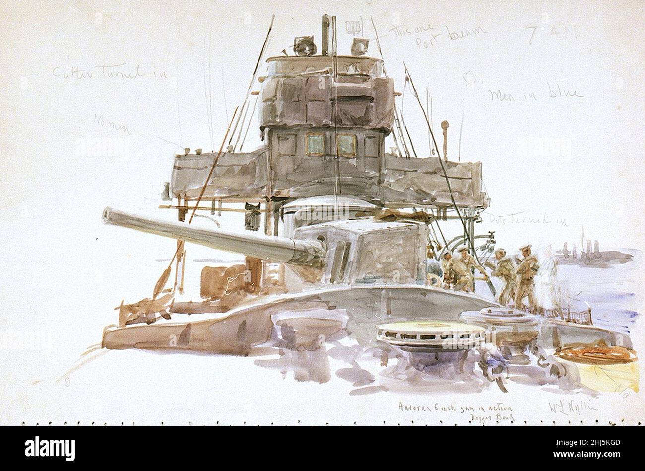 Study for HMS 'Aurora's' 6-inch gun in action at the Battle of the ...