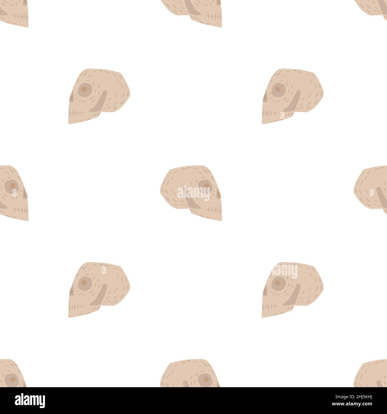 Isolated seamless scary pattern with simple beige skull elements. White ...