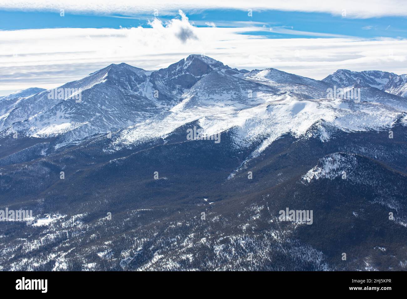 Aerial view of Long's Peak in Rocky Mountain National Park during ...