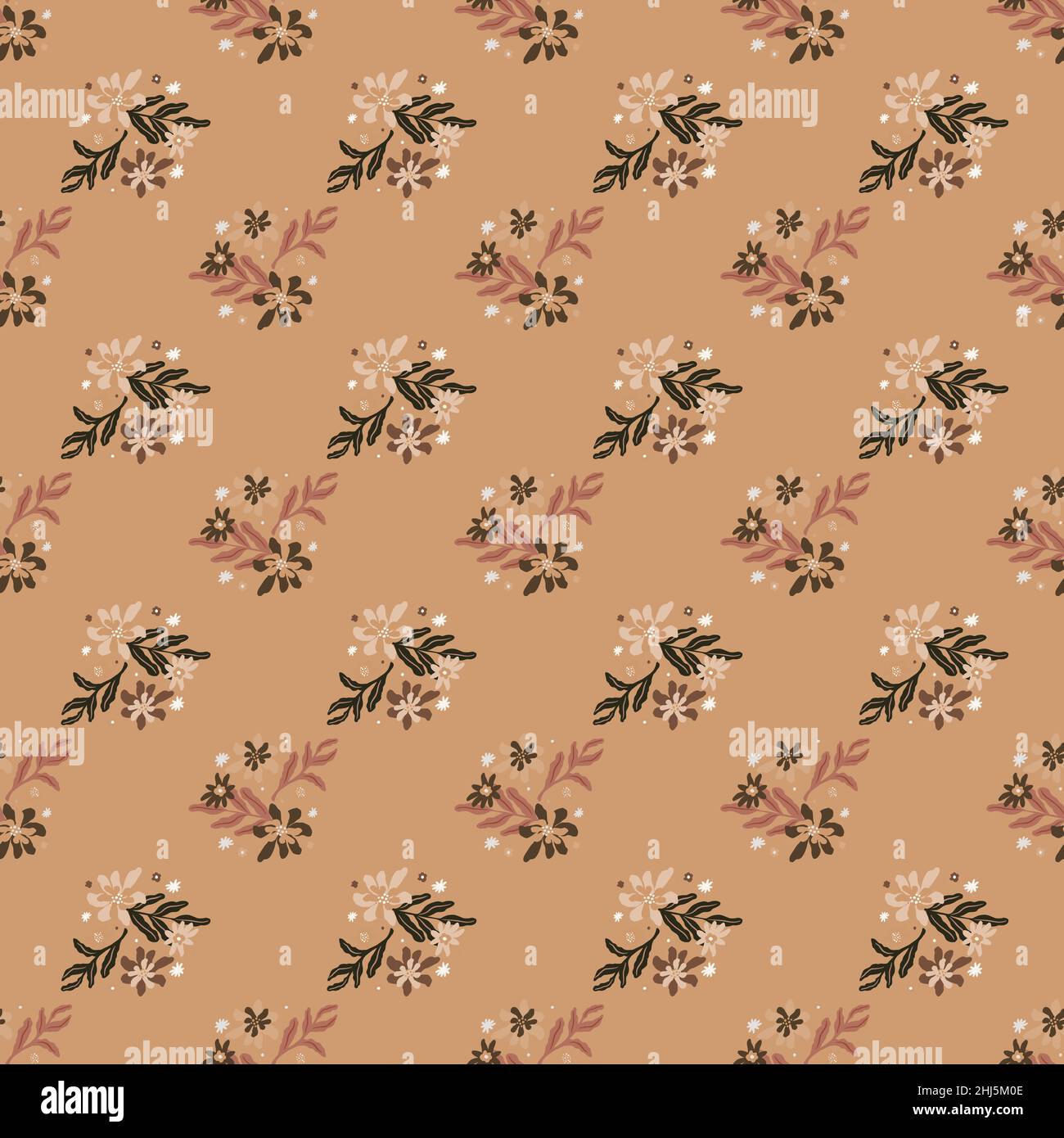 Seamless flora pattern with little branches and flowers ornament. Pale ...