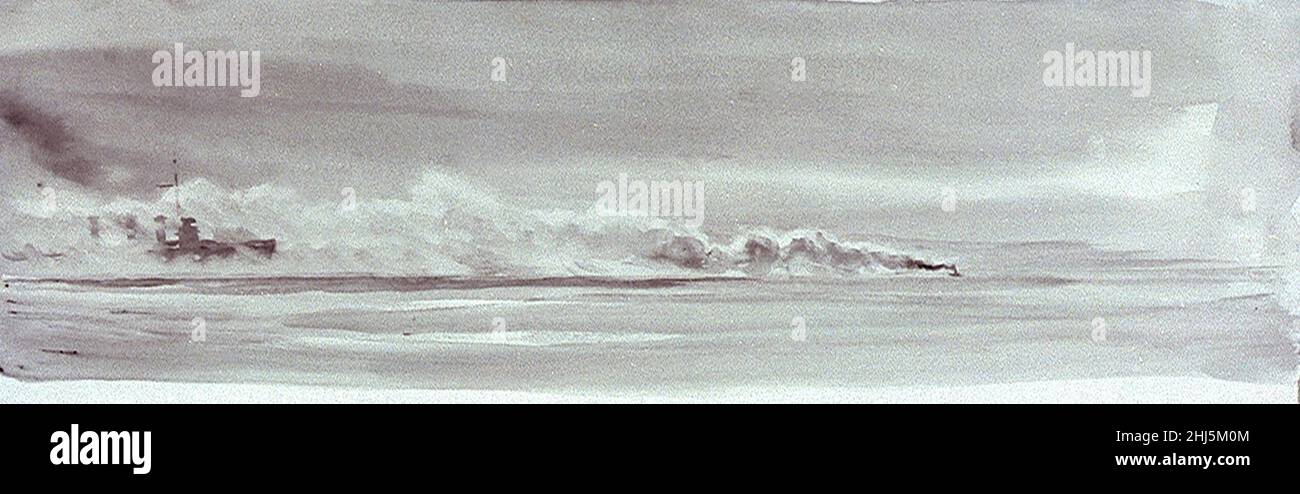 Study of a destroyer passing through a smoke-screen, laid by another ...