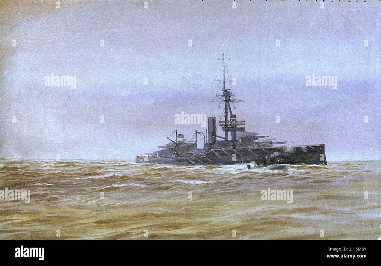 Study of an 'Orion'-class battleship, probably HMS 'Monarch', sending ...