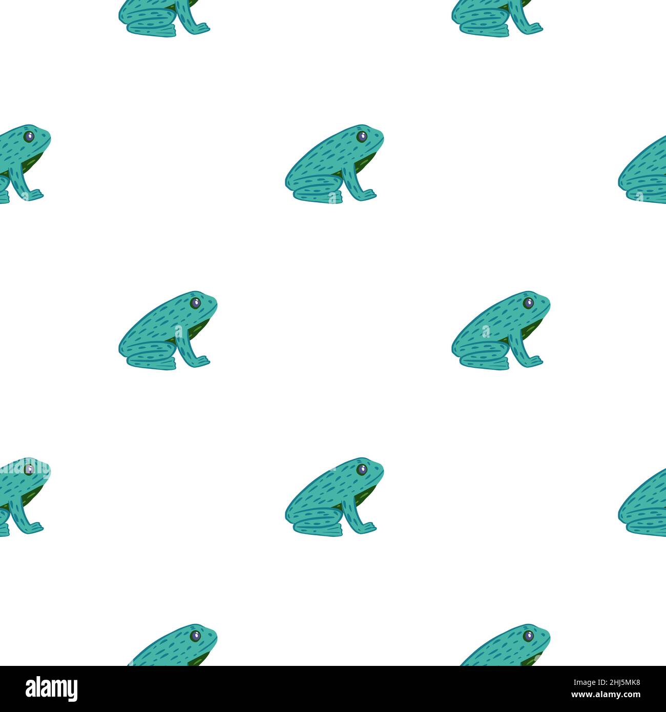 Isolated cartoon doodle pattern with funny blue frog silhouettes. White ...