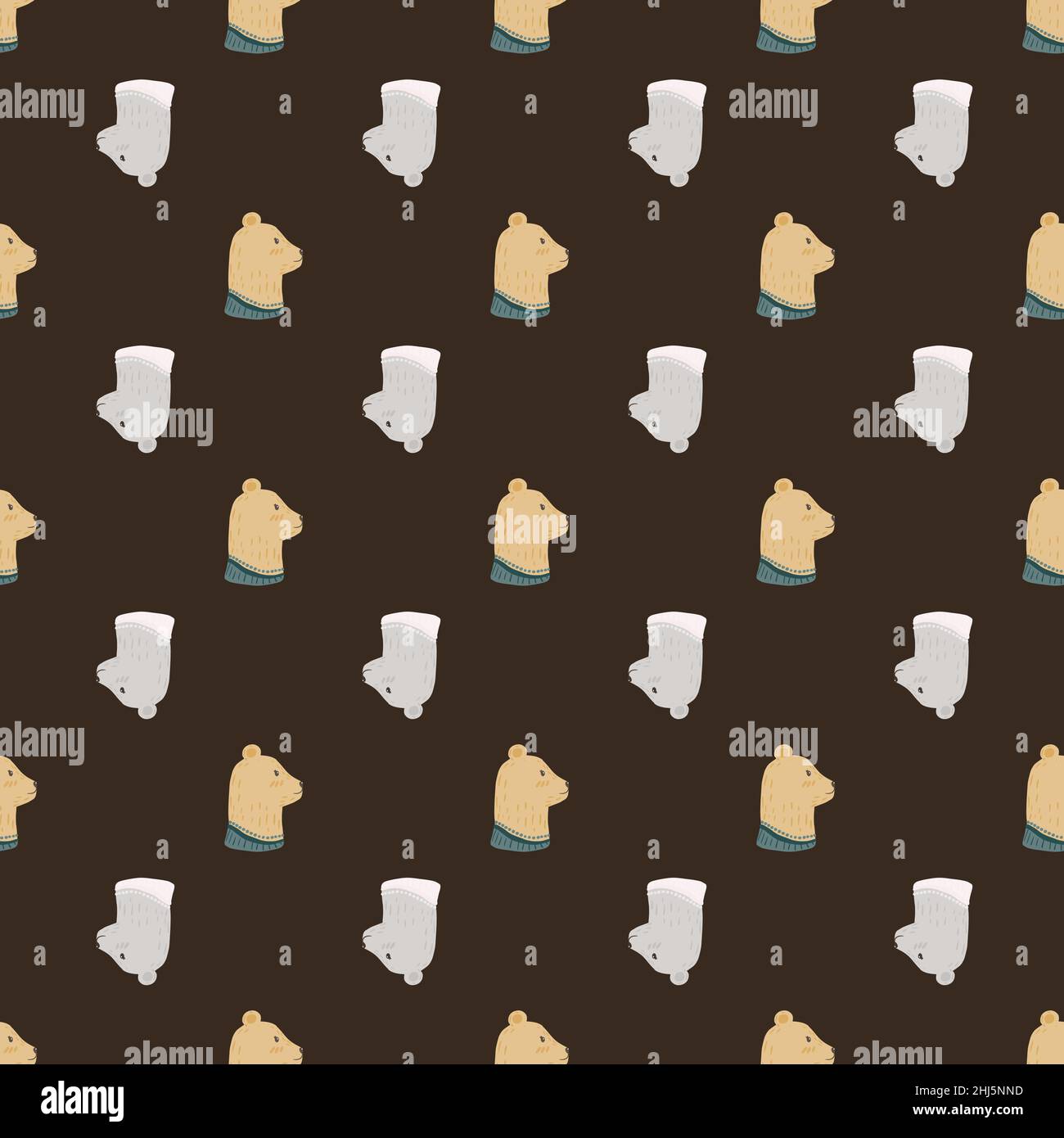 Grey and beige colored bear heads print seamless pattern. Dark brown ...