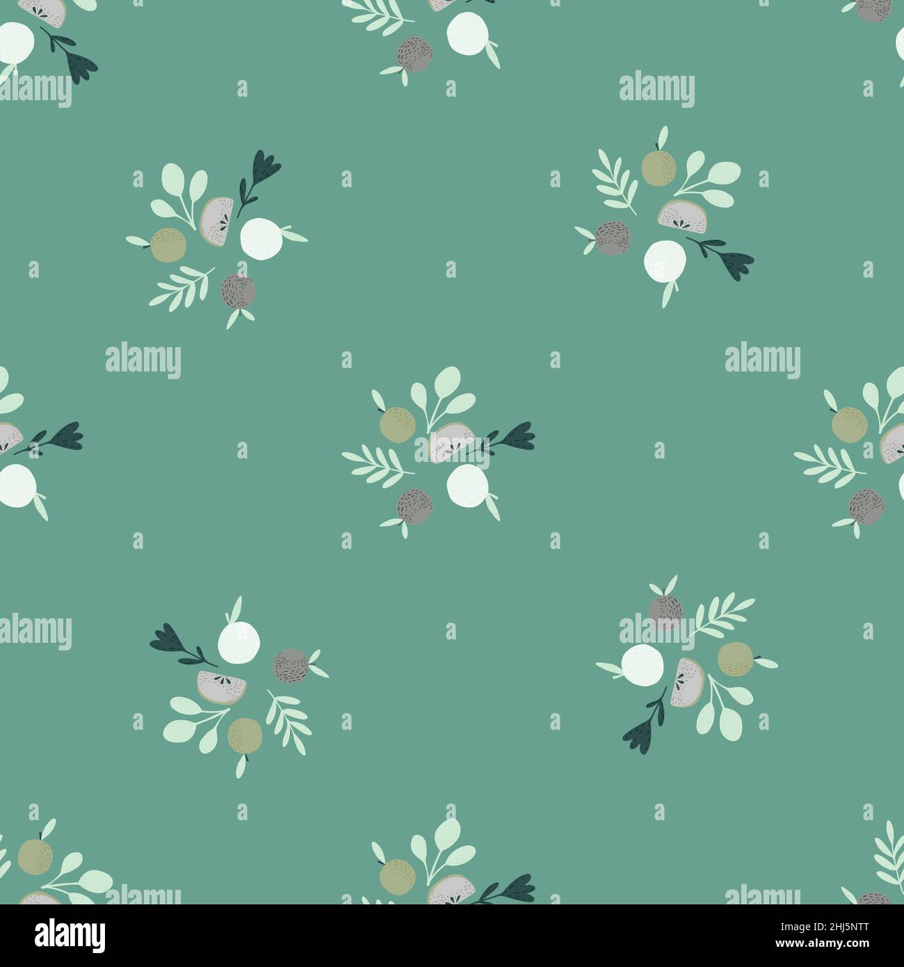 Organic seamless pattern with simple doodle apples and leaves elements ...