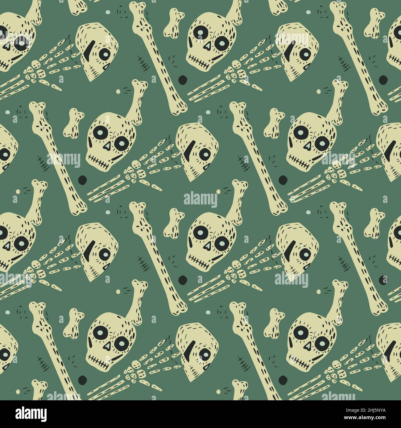 SImple spooky grey skull and bones ornament seamles pattern in hand ...