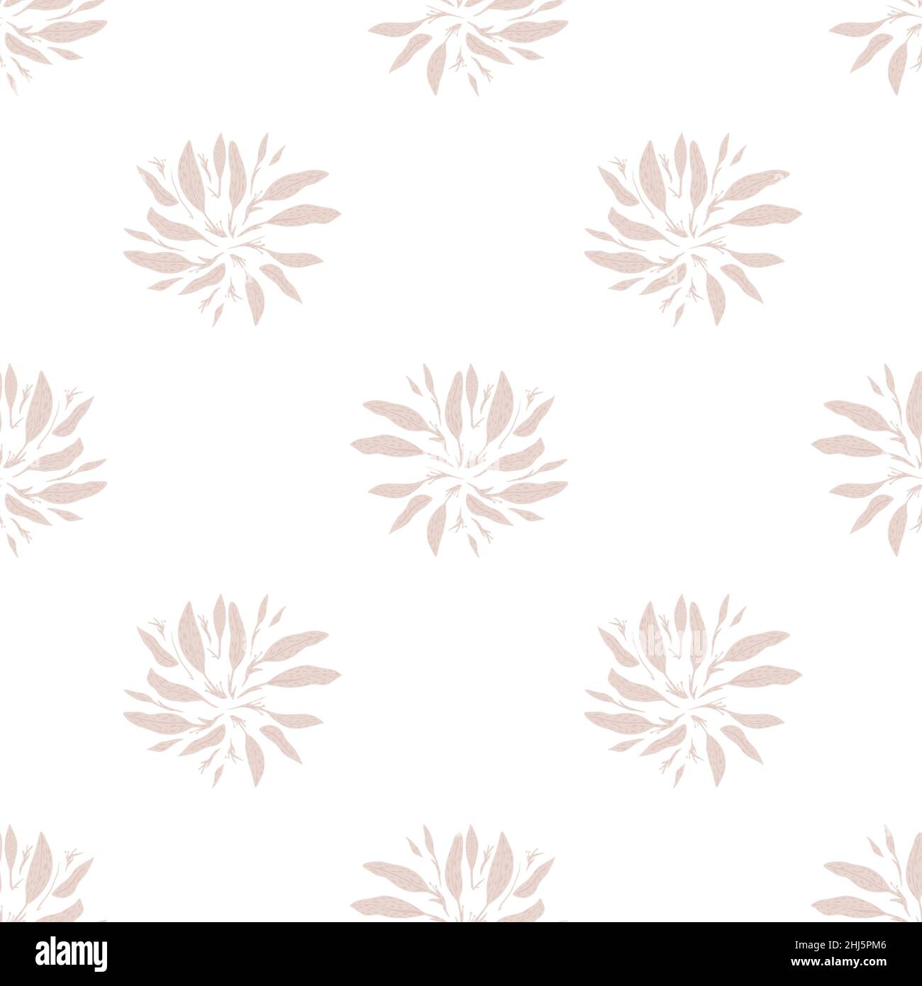 Seamless isolated pattern with scrapbook botanic leaves shapes. White background. Foliage doodle ...