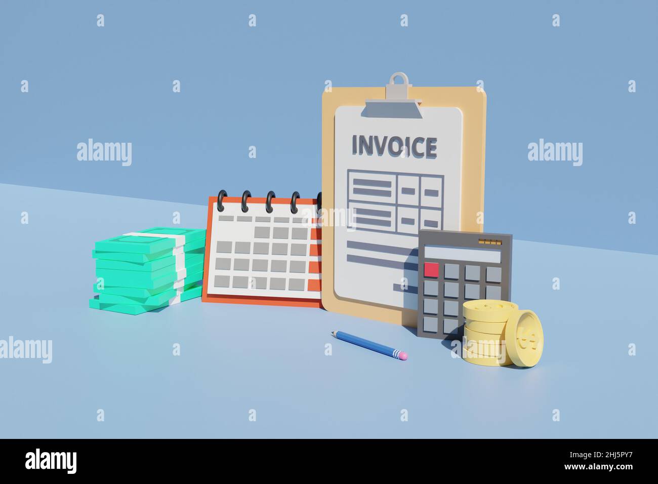 invoice concept with clipboard money and schedule calendar payment . 3d ...
