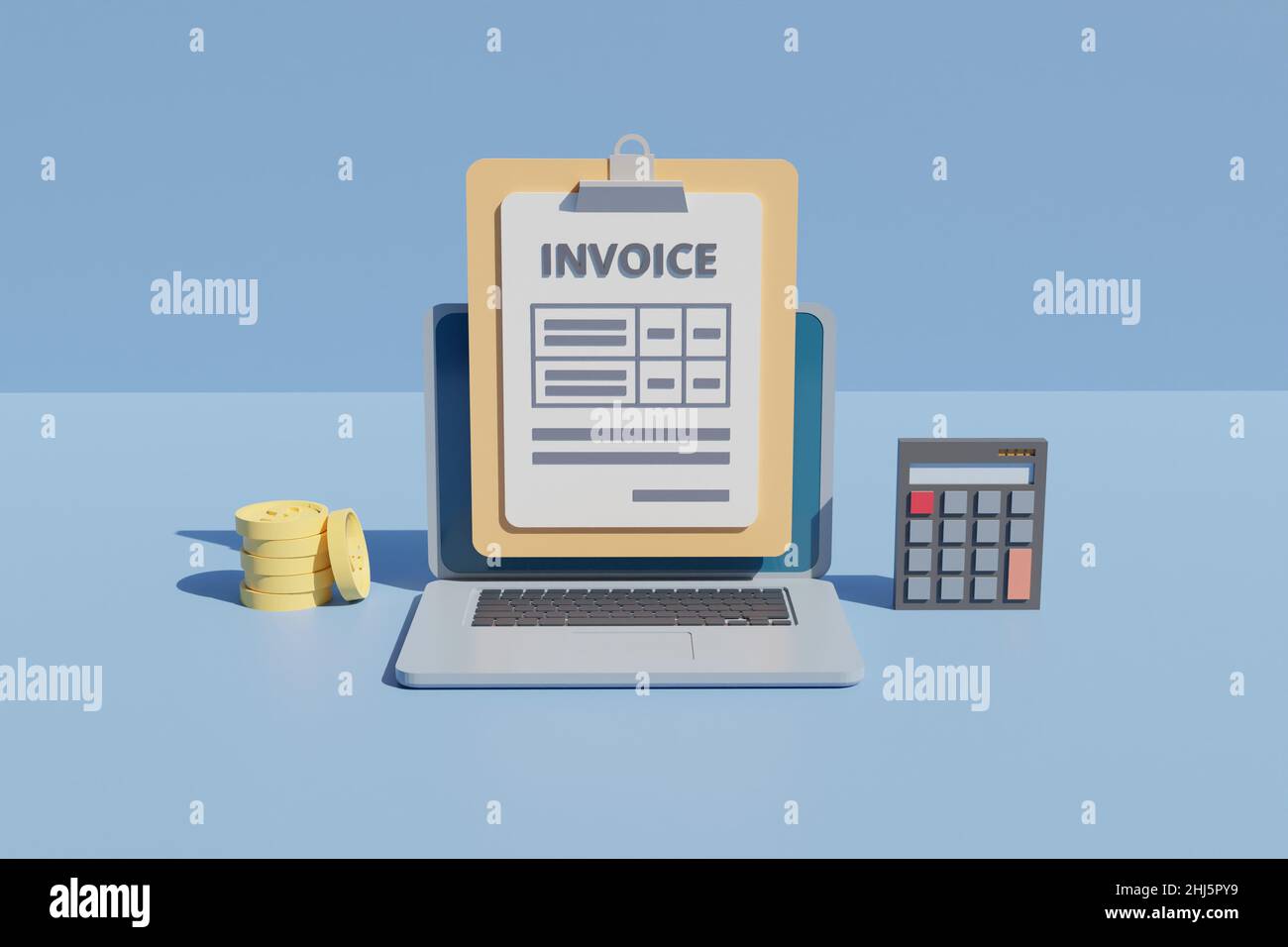 online invoice concept with bill and laptop . 3d illustration rendering ...